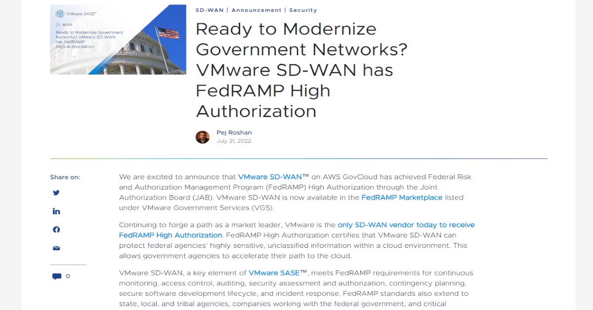 Ready to Modernize Government Networks? VMware SD-WAN has FedRAMP High Authorization - Teckin ...